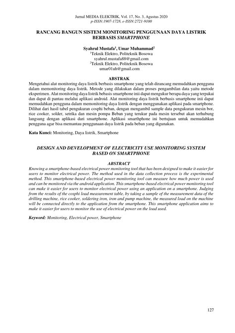 Pdf Rancang Bangun Sistem Monitoring Penggunaan Daya Listrik Berbasis Smartphone