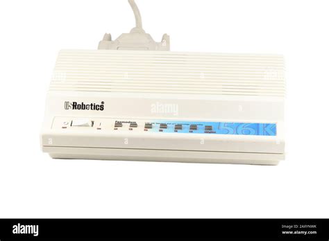 A Us Robotics 56k External Fax Modem Isolated On A White Background
