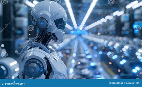 3d rendering humanoid robot working with a laptop on dark blue