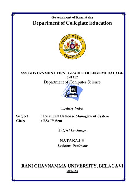 DBMS UNIT 1 Notes Government Of Karnataka Department Of Collegiate