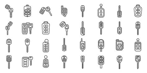 Premium Vector Car Alarm System Icons Set Outline Vector Car Key