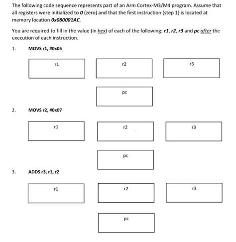 Solved The Following Code Sequence Represents Part Of An Arm Cortex
