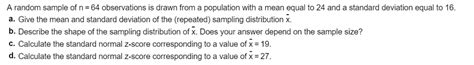 Solved A Random Sample Of N 64 Observations Is Drawn From