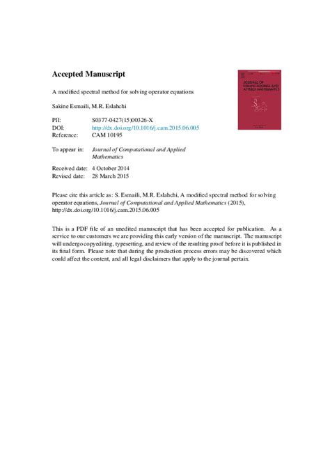 Pdf A Modified Spectral Method For Solving Operator Equations