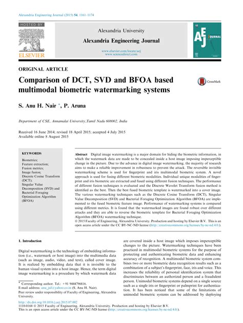 Pdf Comparison Of Dct Svd And Bfoa Based Multimodal Biometric