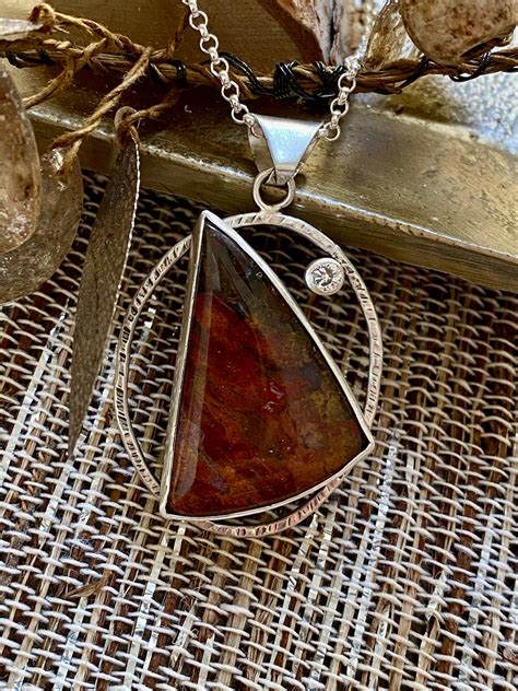 Lavic Siding Jasper And Clear Cz Oval Necklace Etsy
