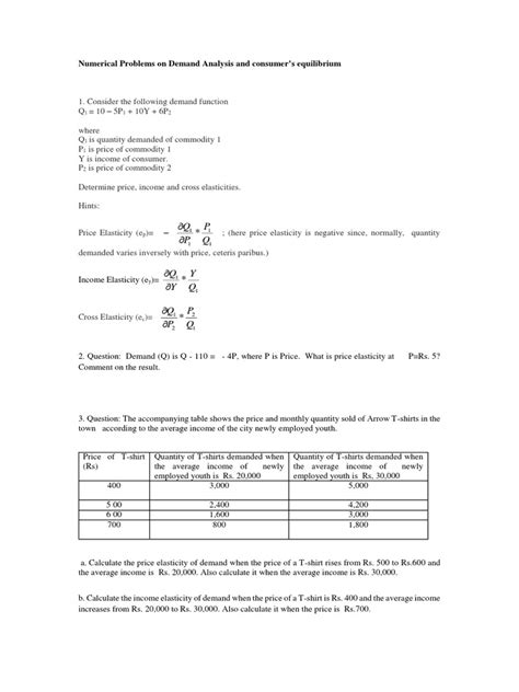 Demand Analysis And Elasticity Calculations Pdf Price Elasticity Of