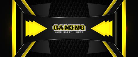 금속 기술 개념과 미래 노란색과 검은 색 추상적 인 게임 배너 디자인 템플릿 벡터 그래픽 3차원 형태에 대한 스톡 벡터 아트 및