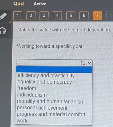Solved Quiz Active 1 2 3 4 5 6 7 8 Match The Value With The Correct Description Working Toward