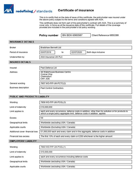 Axa Pdf Insurance Indemnity