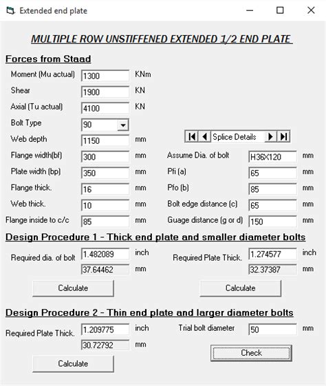 2 Sample Format Of Design Tool For End Plate Moment Connection Download Scientific Diagram