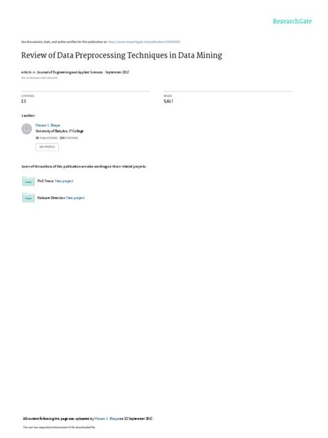 A Review Of Common Data Preprocessing Techniques For Improving Data Mining Outcomes Pdf