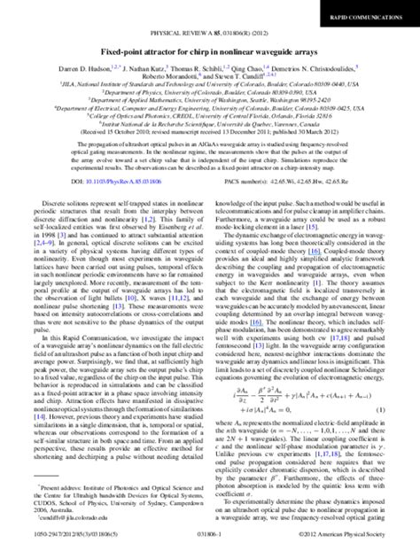 pdf fixed point attractor for chirp in nonlinear waveguide arrays