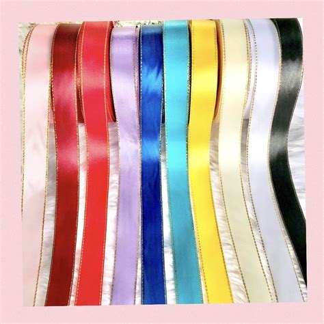 ริบบิ้นผ้าซาตินขอบทอง แบ่งขายเป็นหลา เลิฟกิฟ 123 Thaipick