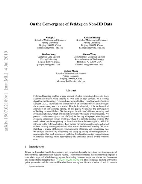 On The Convergence Of Fedavg On Non Iid Data Deepai
