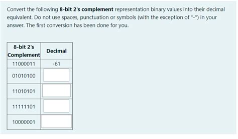 solved convert the following 8 bit 2 s complement