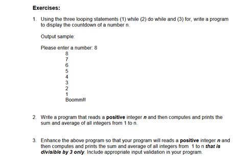 Solved Exercises 1 Using The Three Looping Statements 1