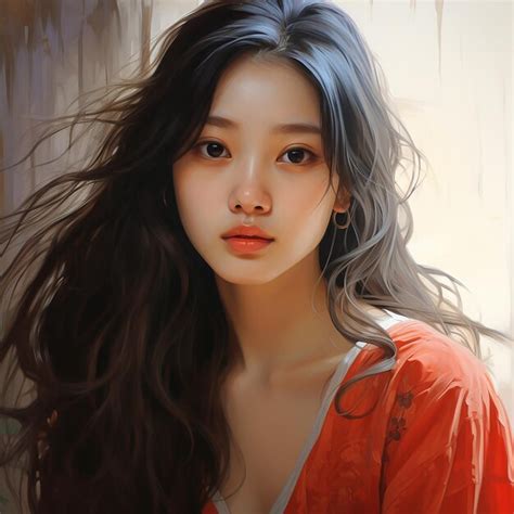Close Up On Beautiful Asian Girl Portrait Premium Ai Generated Image