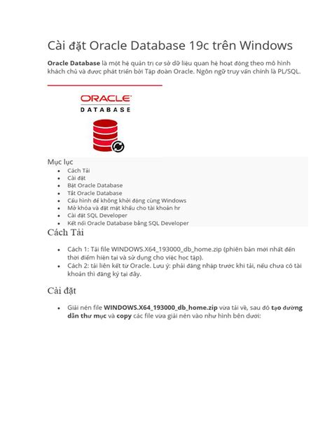Cài Đặt Oracle Database 19c Trên Windows Pdf