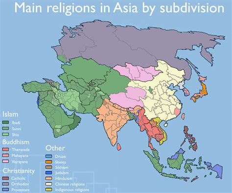 Asia Religion Map Guide Of The World
