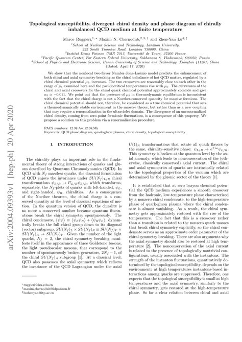 Pdf Topological Susceptibility Divergent Chiral Density And Phase