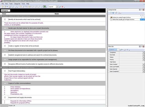 Project Archive Checklist To Do List Organizer Checklist Pim Time