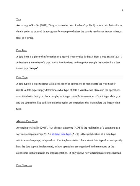 data introduction to data structures and algorithm analysis 1 type according to shaffer
