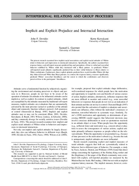 Pdf Implicit And Explicit Prejudice And Interracial Interaction