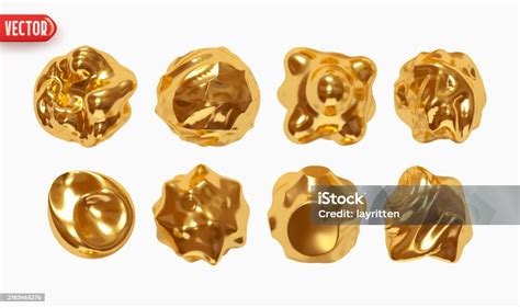 물체의 황금 메타볼 모양 세트 사실적인 3d 디자인 금 수집 운석 소행성 혜성 둥근 공 구형 요소 벡터 일러스트 레이 션 0명에