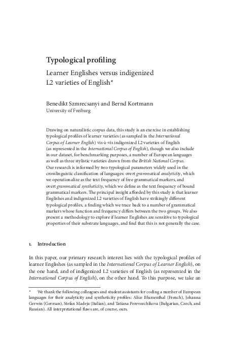 Pdf Typological Profiling Learner Englishes Versus Indigenized L2