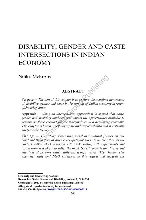 Pdf Disability Gender And Caste Intersections In Indian Economy