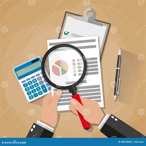 Hands With Magnifier Analysis Paper Sheet Stock Vector Illustration Of Design Banner 68970099