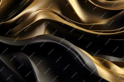 Premium Ai Image Abstract Background With 3d Wave Elegant Gold And Black Gradient Silk Fabric