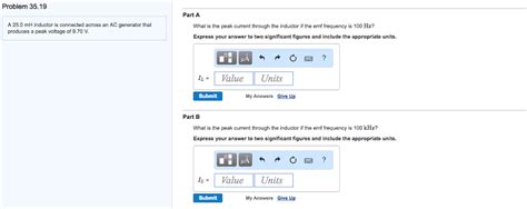 Solved A 25 0 Mh Inductor Is Connected Across An Ac
