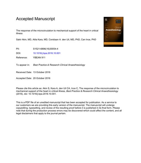 Pdf Monitoring Of The Microcirculation
