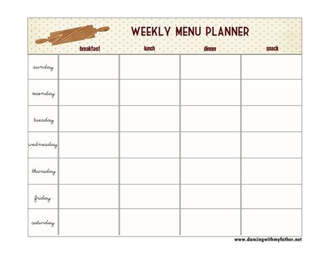 Printable Weekly Menu Template