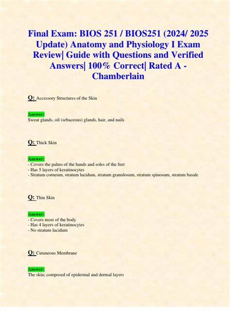 Final Exam Bios 251 Bios251 2024 2025 Update Anatomy And Physiology I Exam Review Guide