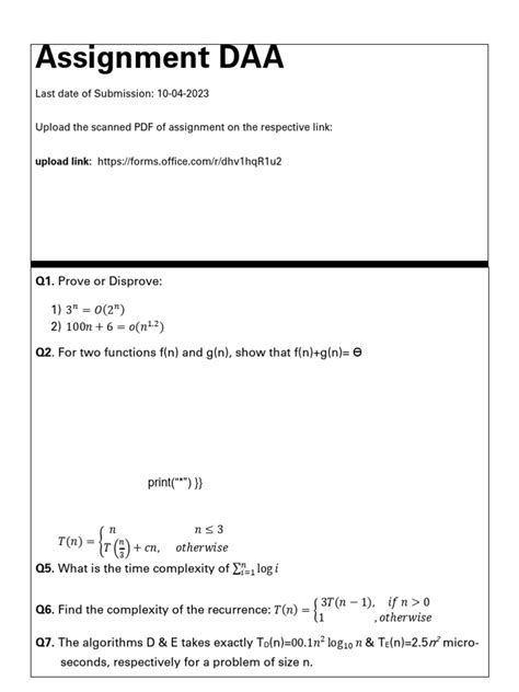 Daa Assignment Complexity Analysis Tasks Pdf