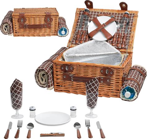 Double Picnic Basket With Largeinsulated Cooler Bag And