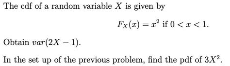 Solved The Cdf Of A Random Variable X Is Given By Fxxx2
