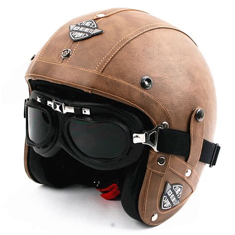 Vintage Leather Open Face Motorcycle Helmets Jet Retro Pilot Helmet