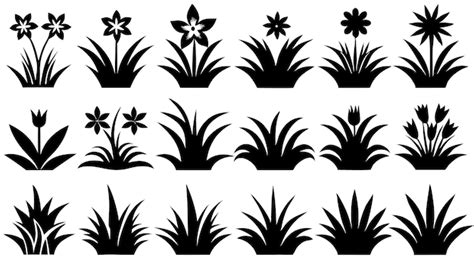 Grass Collection Black Silhouette On A White Background Vector Art