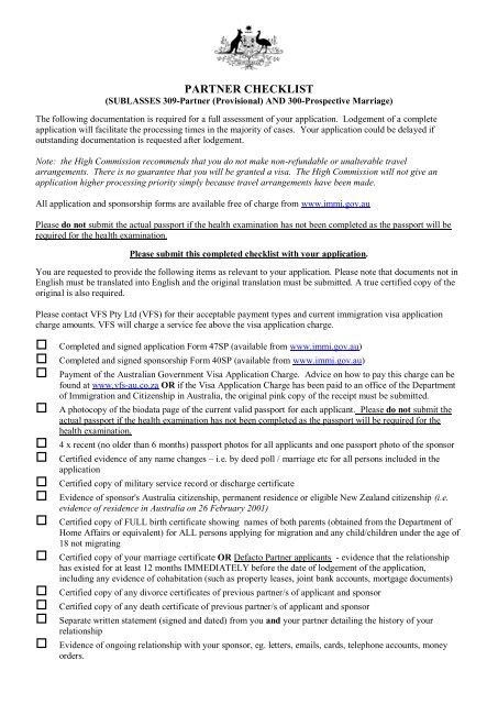 Checklist Partner Vfs Global