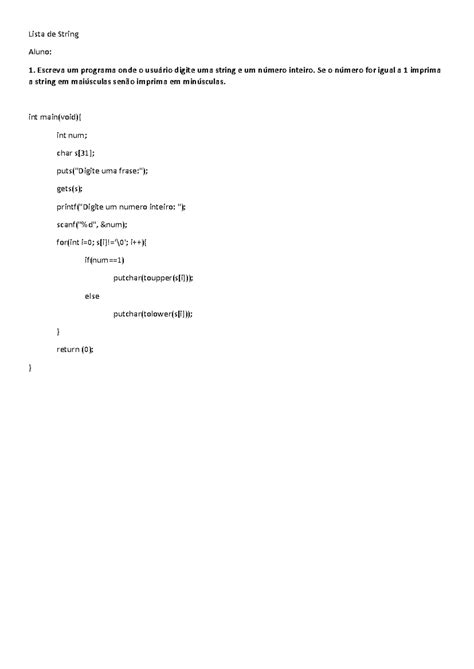 Lista De Exercíciosstrings Lista De String Aluno Escreva Um