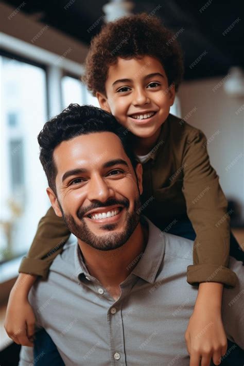 Premium Photo A Father And Son Pose For A Photo
