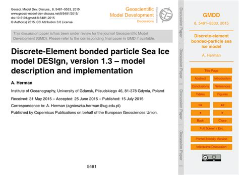 Pdf Discrete Element Bonded Particle Sea Ice Model Design Version 13 Model Description And