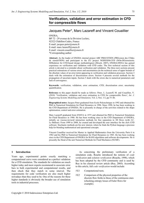 Pdf Verification Validation And Error Estimation In Cfd For Compressible Flows