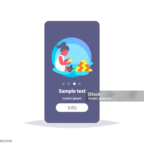 작은 미 취학 아동 소녀 재생 다채로운 건설 장난감 블록 귀여운 아이 앉아 바닥 유년기 개념 만화 캐릭터 전체 길이 복사 공간 개념에 대한 스톡 벡터 아트 및 기타 이미지