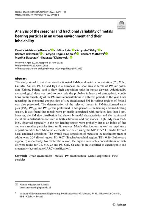 Pdf Analysis Of The Seasonal And Fractional Variability Of Metals