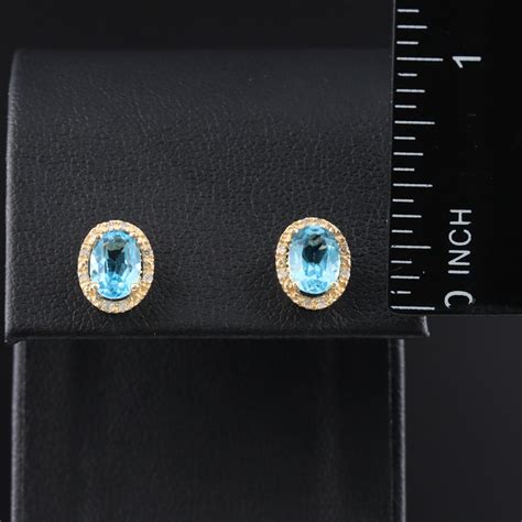 14k Swiss Blue Topaz And Diamond Earrings Ebth